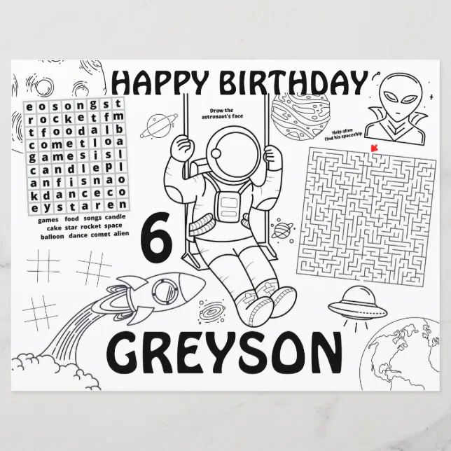 Outer Space birthday placemats activity sheet | Zazzle
