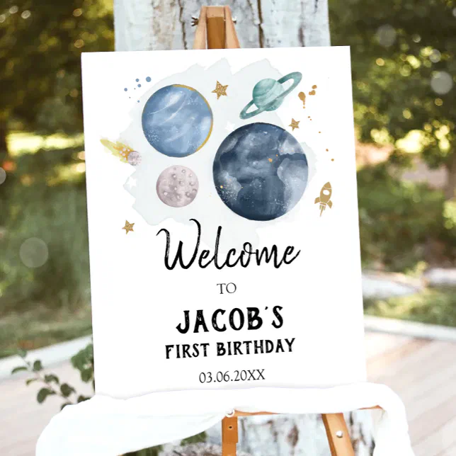 Outer Space Galaxy Astronaut Boy Birthday Welcome Poster | Zazzle