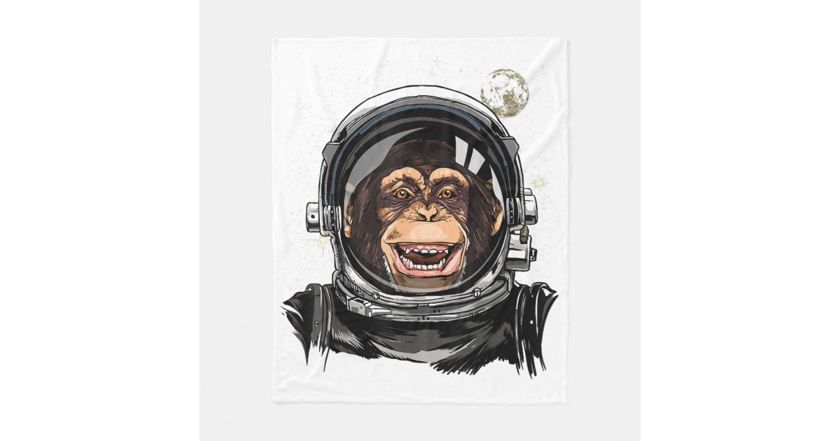 Outer Space Monkey Astronaut Wild Zoo Animal Face Fleece Blanket | Zazzle