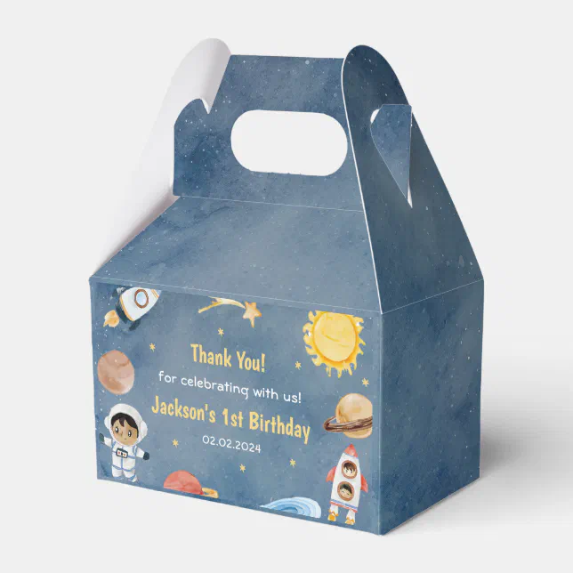 Outer Space Planets & Rocket Ship Birthday Party Favour Box | Zazzle