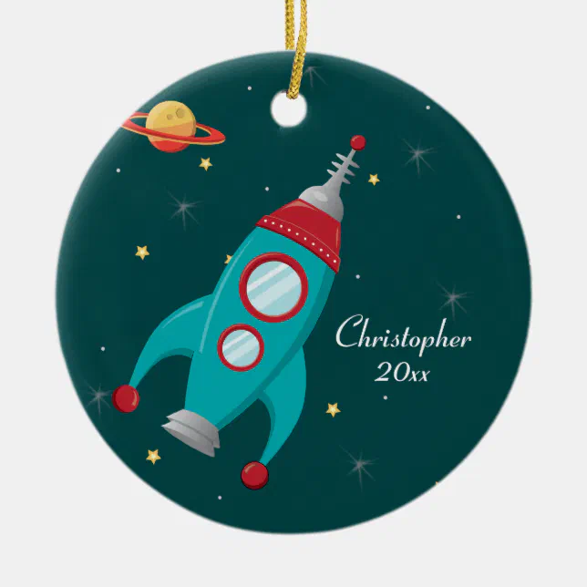 Outer space rocket ship photo personalize ornament | Zazzle