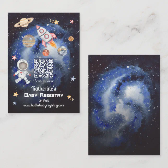 Outer Space Rockets Planets QR Code Baby Registry Enclosure Card | Zazzle
