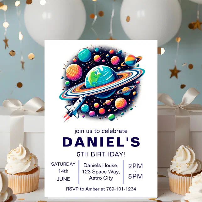 Outer Space-Themed Custom Birthday Party Invitation | Zazzle