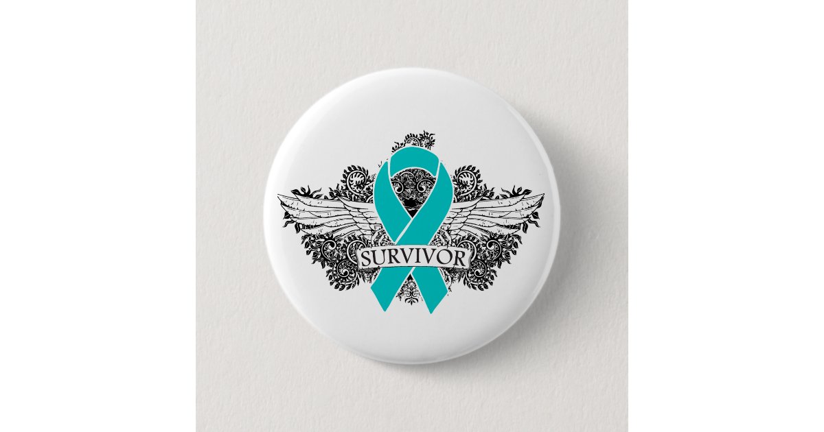 Ovarian Cancer Winged SURVIVOR Ribbon 6 Cm Round Badge | Zazzle