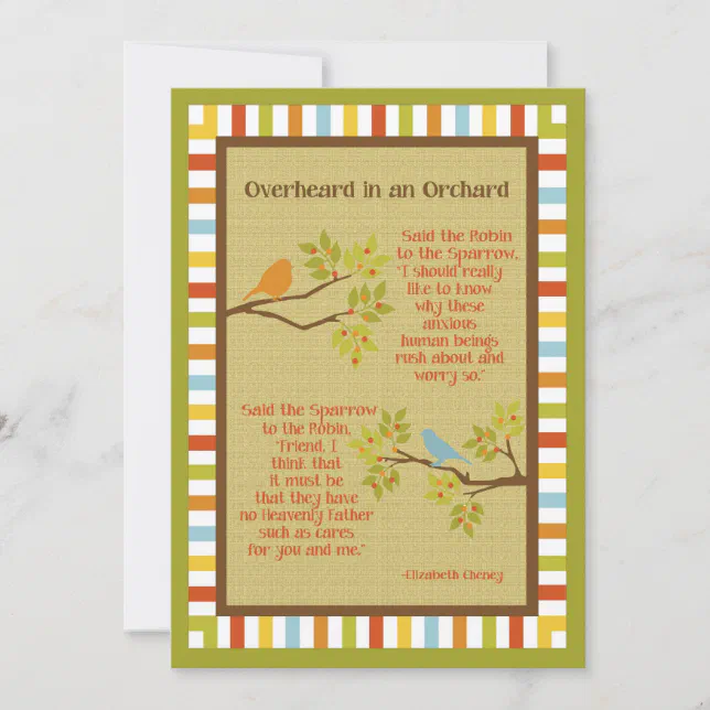 "Overheard in an Orchard" (Robin & Sparrow) Poem | Zazzle