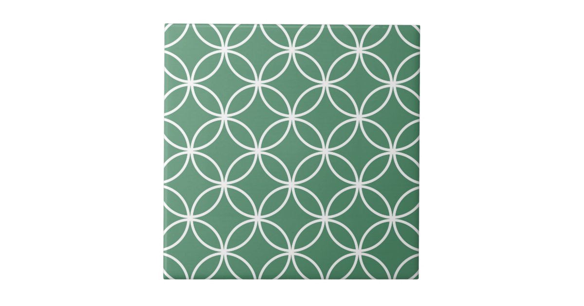 Overlapping Circles Pattern Sage Green White Tile | Zazzle