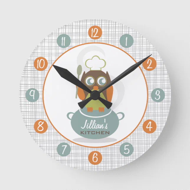 Owl Chef Personalized Kitchen Clock | Zazzle