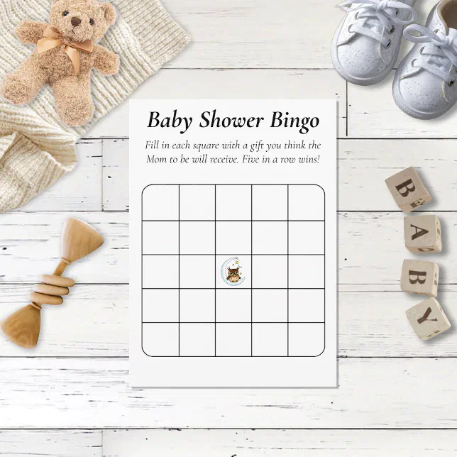 Owl Moon Blue Cute Stars Baby Shower Bingo Enclosure Card | Zazzle