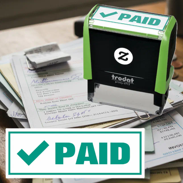 Paid green check mark tick business office invoice self-inking stamp ...