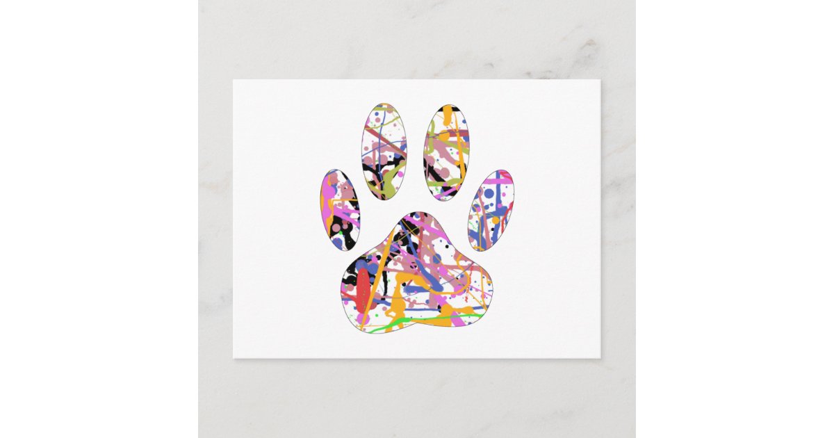 Paint Splatter Dog Paw Print Postcard | Zazzle