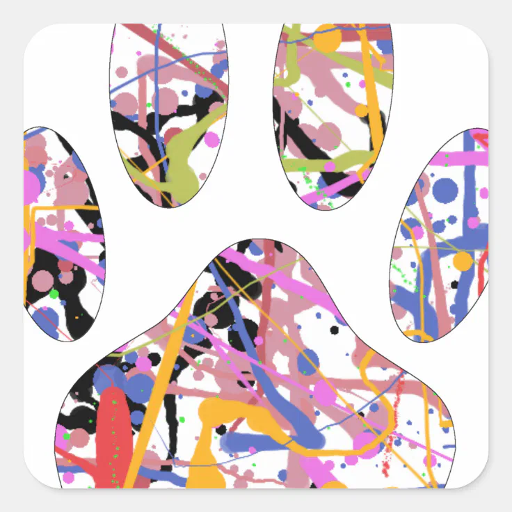 Paint Splatter Dog Paw Print Square Sticker | Zazzle