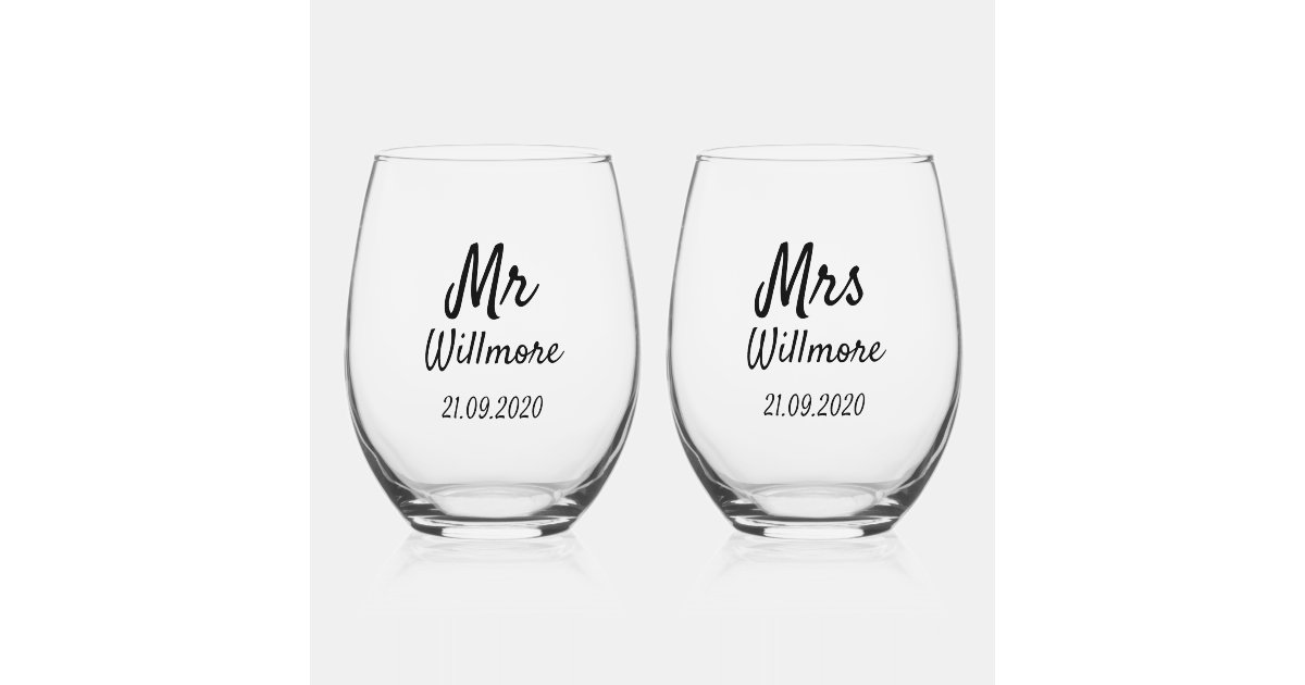 Pair of Wine Glasses - Mr & Mrs Willmore Design | Zazzle