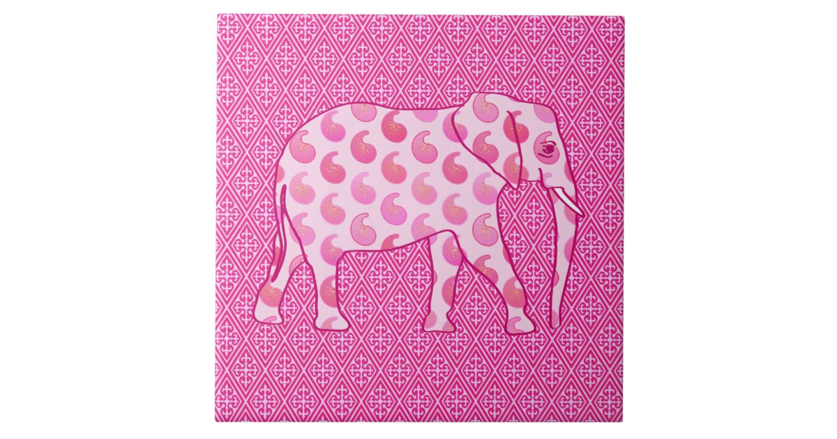 Paisley elephant - ice pink and fuchsia tile | Zazzle