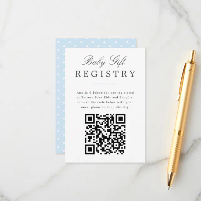 Pale Blue Elegant Baby Gift Registry with QR code Enclosure Card | Zazzle
