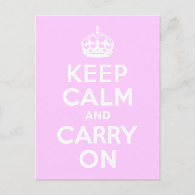 Pale Pink Keep Calm and Carry On Postcard | Zazzle