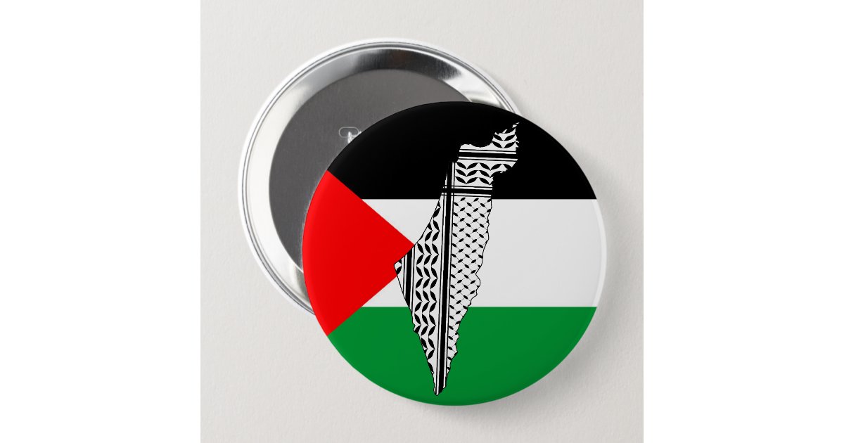Palestine Flag and Map with Keffiyeh Pattern 10 Cm Round Badge | Zazzle