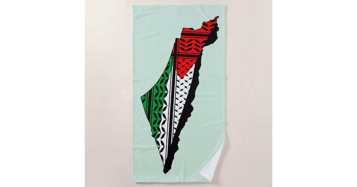 Palestine Map whith Flag and Keffiyeg Pattern Beach Towel | Zazzle
