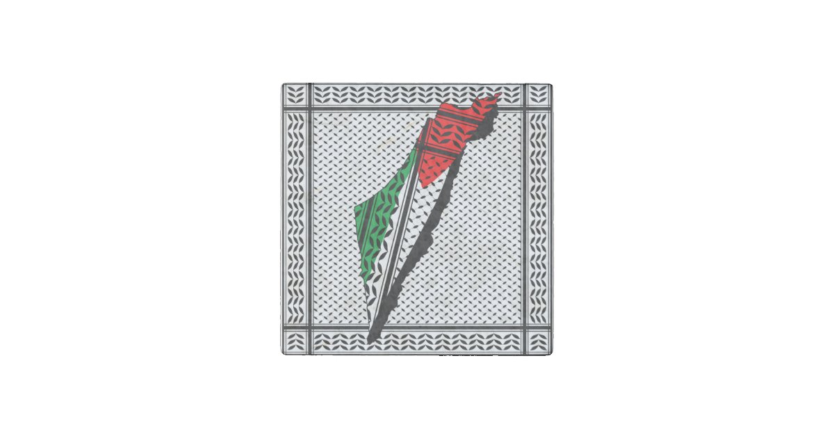 Palestine Map whith Flag and Keffiyeh Pattern Stone Magnet | Zazzle