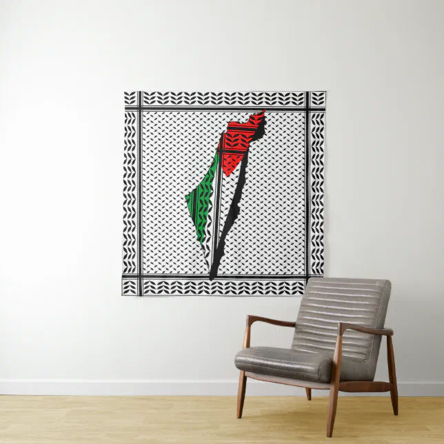 Palestine Map whith Flag and Keffiyeh Pattern Tapestry | Zazzle