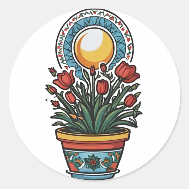 Palestine poppies in a vase art classic round sticker | Zazzle