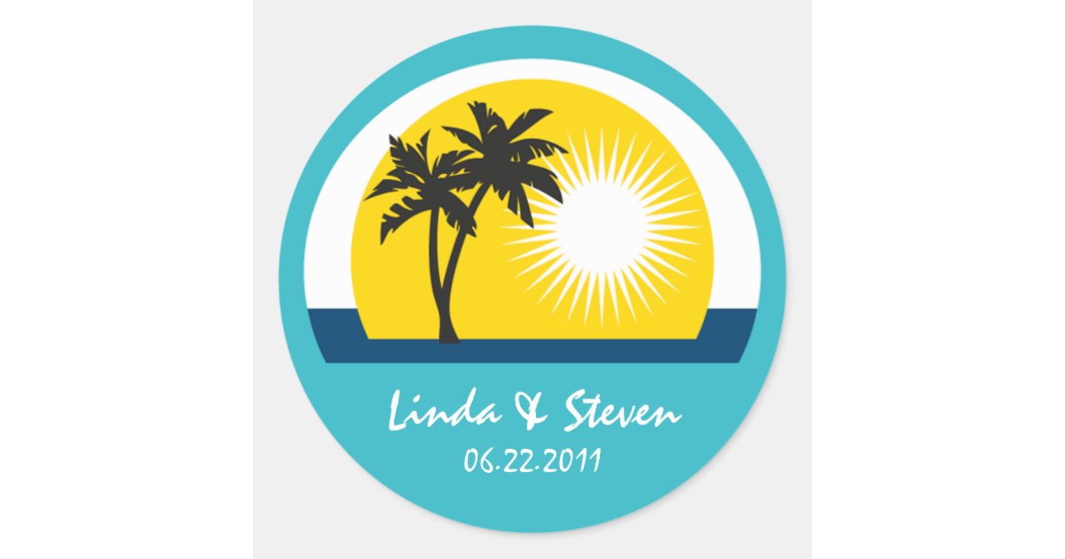 Palm Tree Blue Custom Labels for Wedding | Zazzle