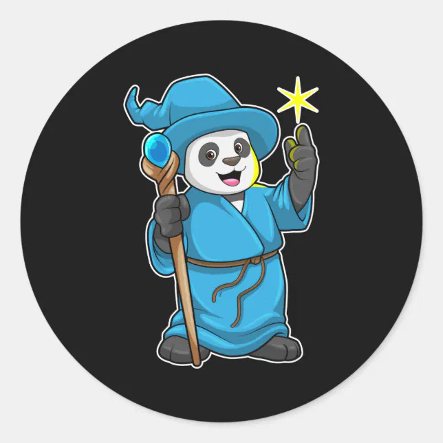 Panda as Wizard with Magic wand Classic Round Sticker | Zazzle