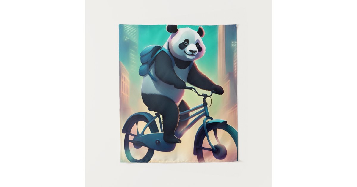 Panda on bike tapestry | Zazzle