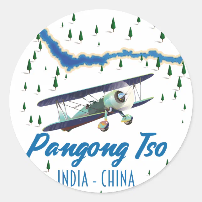 Pangong Tso India China map poster. Classic Round Sticker | Zazzle