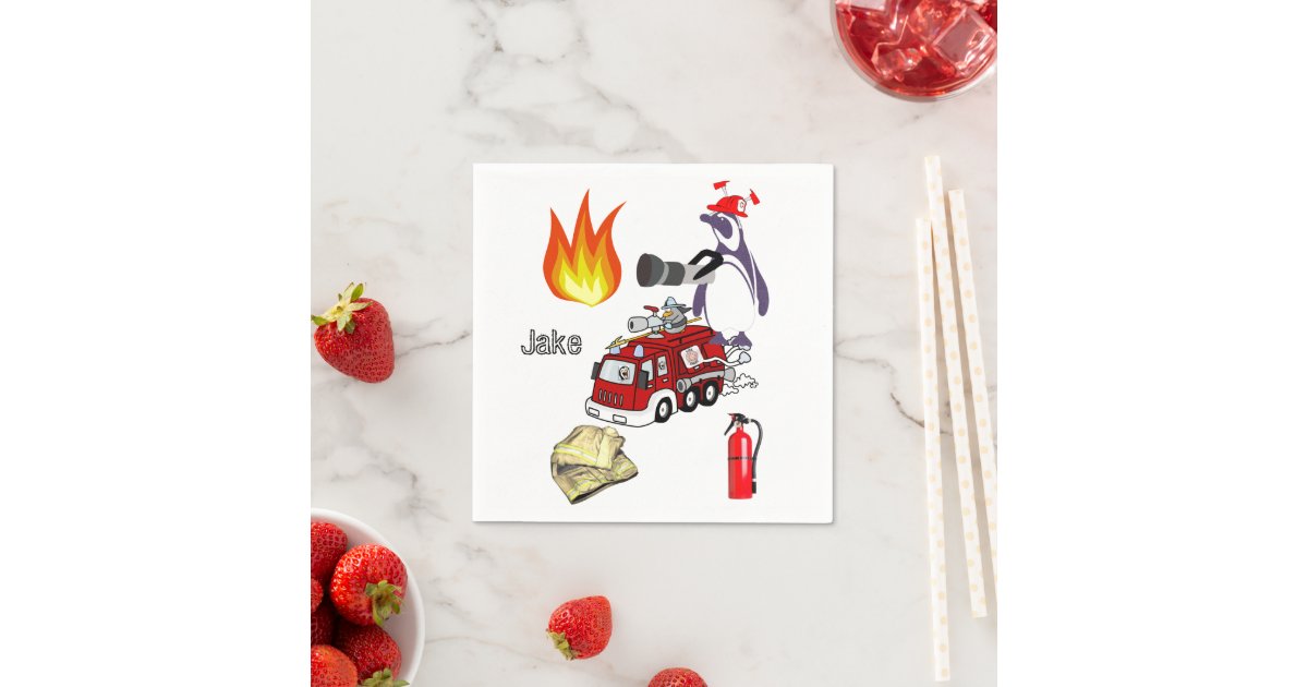 Paper Napkins, Fireman Fire Penguin Napkin | Zazzle