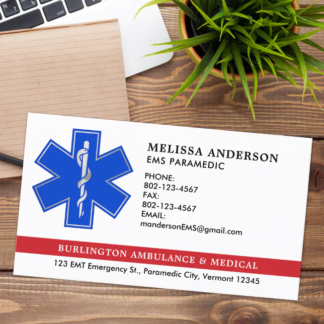 Paramedic EMS Ambulance Star Of Life Custom Logo Business Card | Zazzle