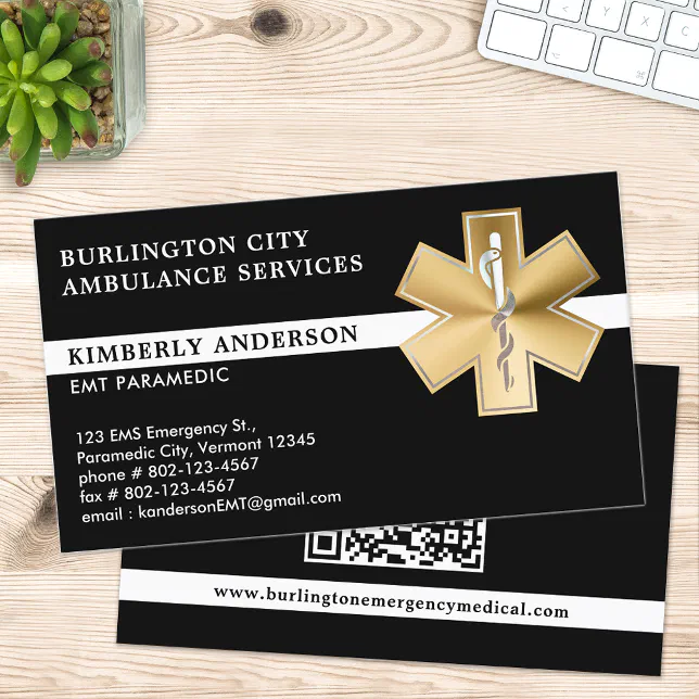 Paramedic EMS EMT Ambulance Emergency QR Code Logo Business Card | Zazzle