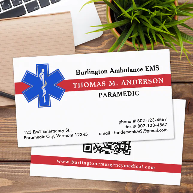 Paramedic EMS EMT Ambulance Medical Star Of Life Business Card | Zazzle