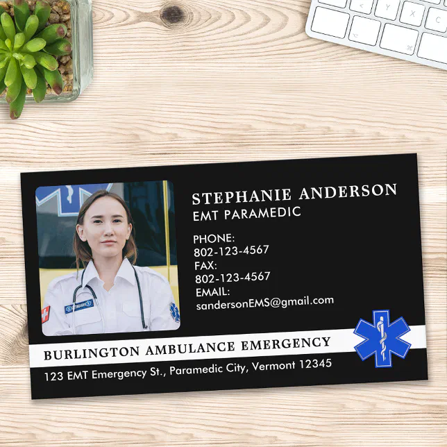 Paramedic EMS EMT Emergency Ambulance Photo Logo Business Card | Zazzle