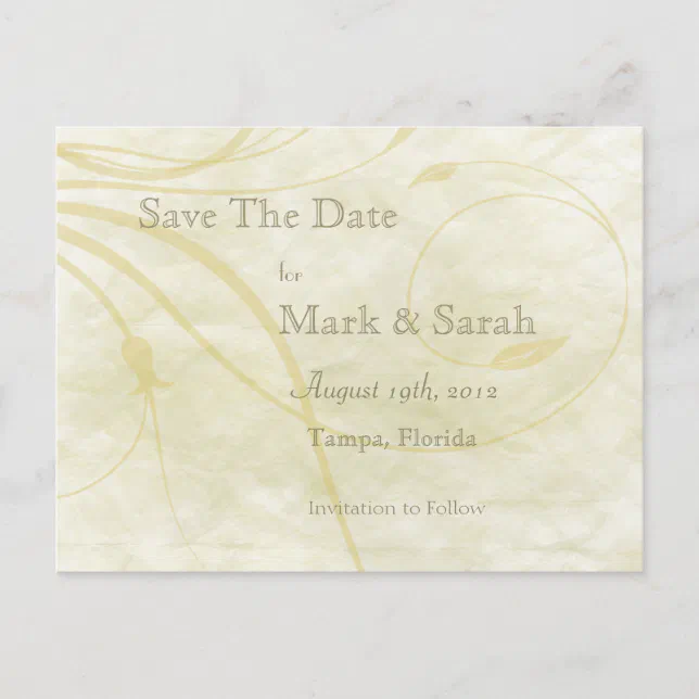 Parchment Leafy Flourish Save The Date Announcement Postcard | Zazzle