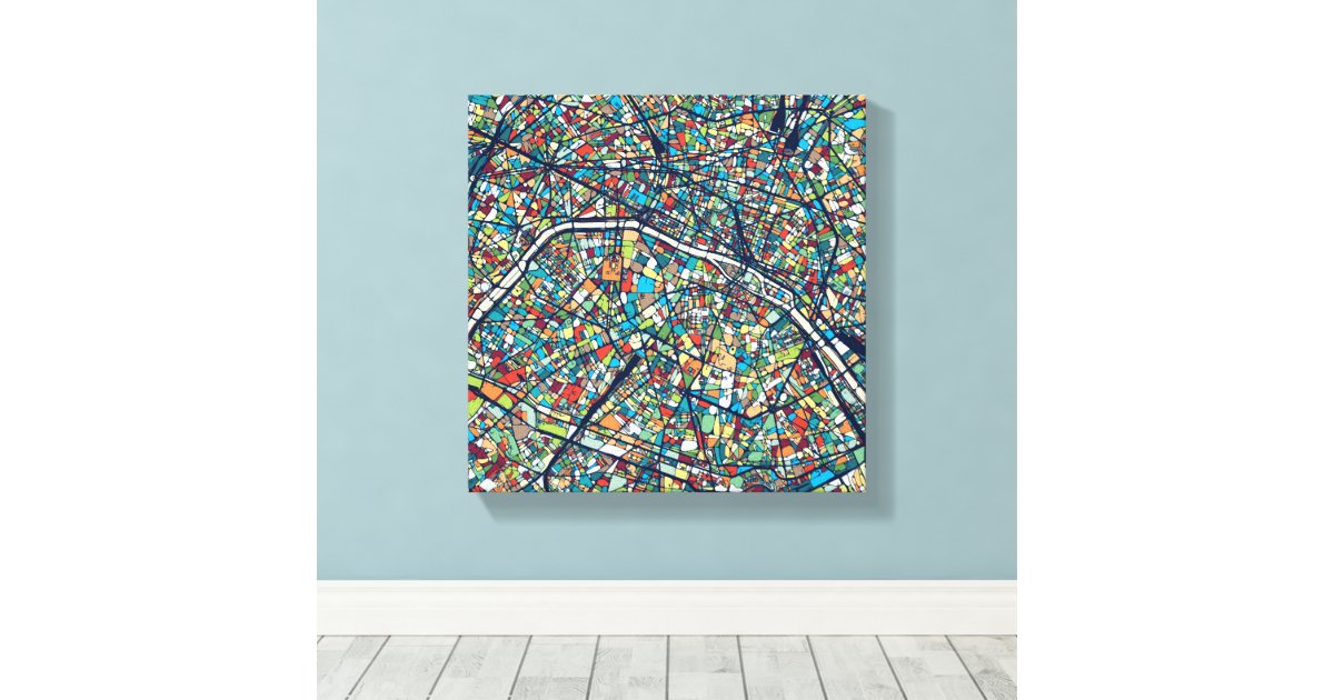 Paris France | Colourful Map Canvas Print | Zazzle