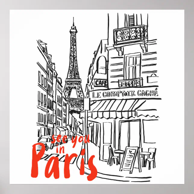 Paris Street Sketch Art Poster | Zazzle