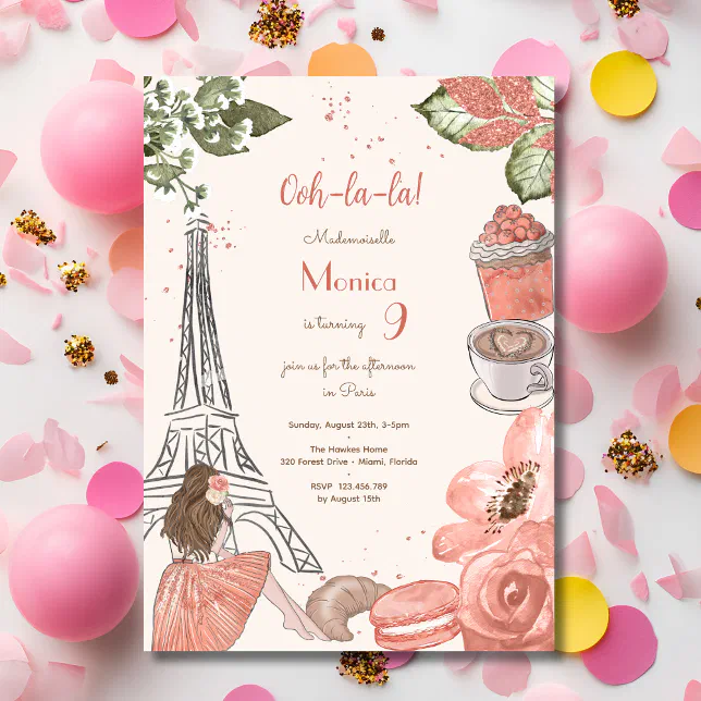 Paris theme french birthday party invitation | Zazzle