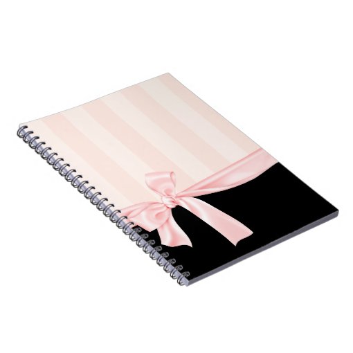 Parisian Girly Pink Stripes & Light Pink Bow Notebook | Zazzle