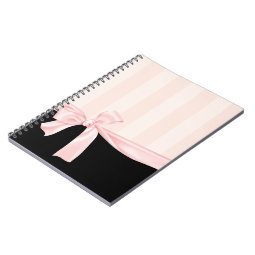Parisian Girly Pink Stripes & Light Pink Bow Notebook | Zazzle