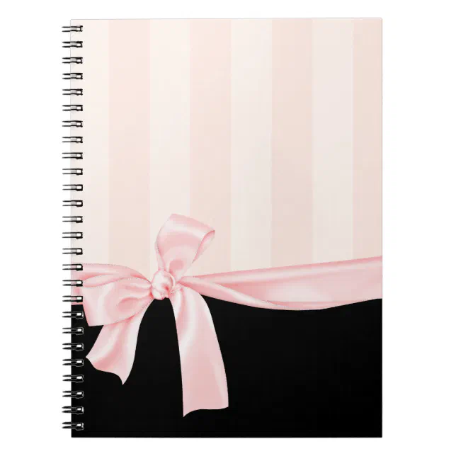 Parisian Girly Pink Stripes & Light Pink Bow Notebook | Zazzle