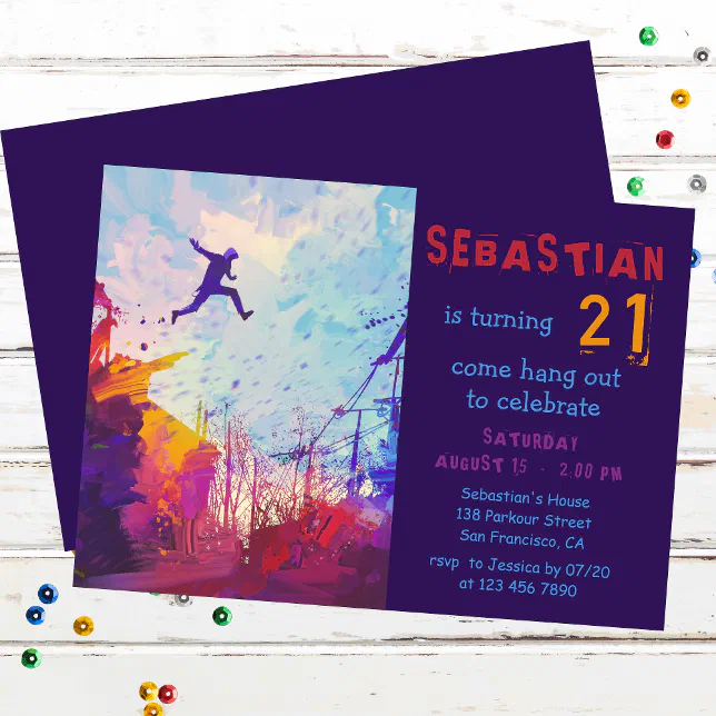 Parkour Urban Free Running Teen 21st Birthday Invitation | Zazzle