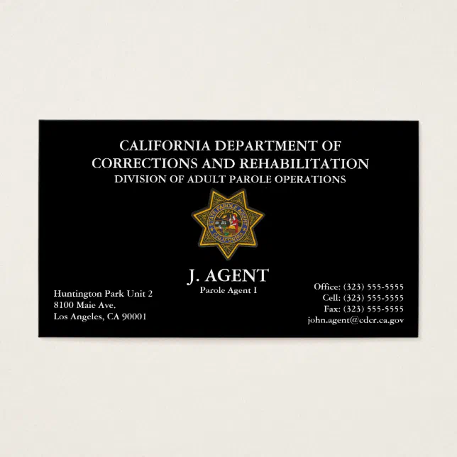 Parole Agent Business Card in Black | Zazzle