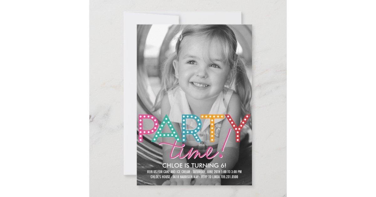 Party Time Photo Birthday Invitation | Zazzle