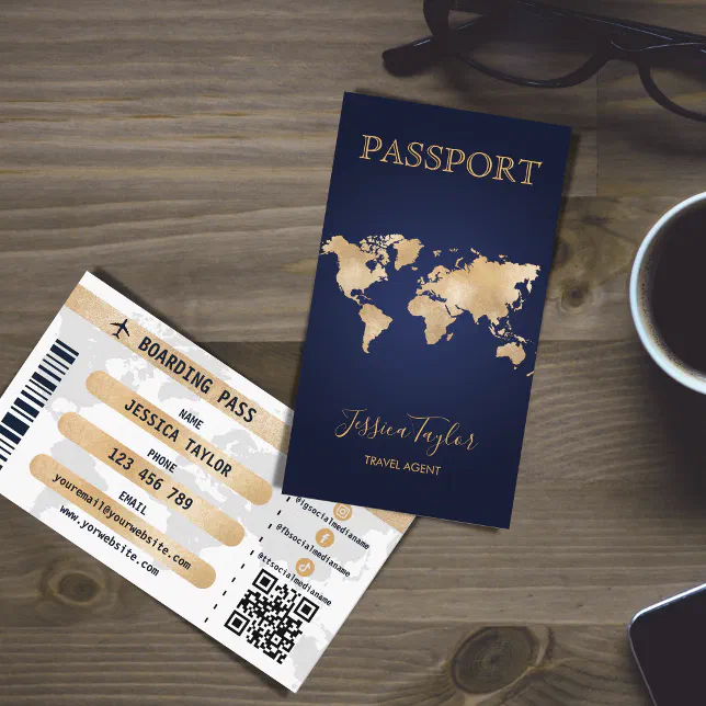 Passport Travel Makeup World Map Boarding Pass Business Card | Zazzle