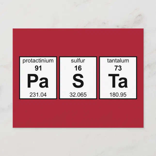 PaSTa Periodic Table Postcard | Zazzle