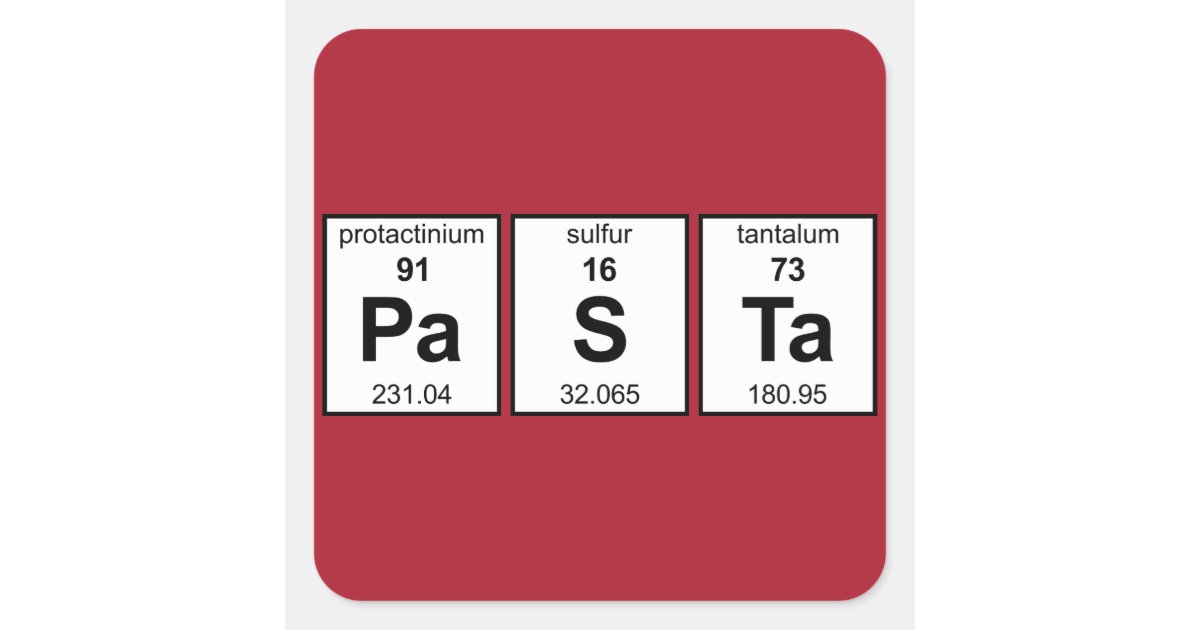 PaSTa Periodic Table Square Sticker | Zazzle