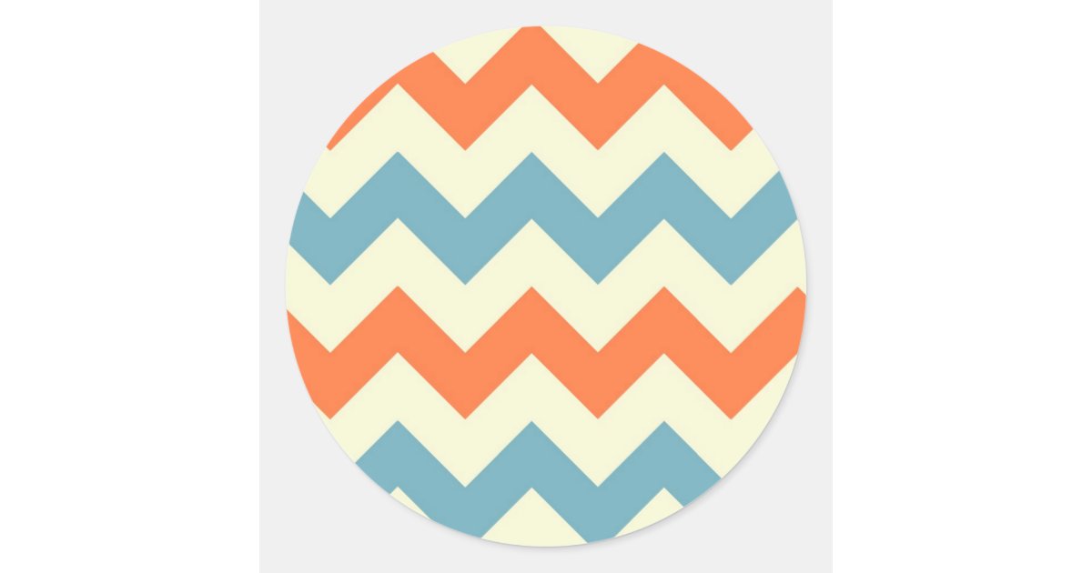 Pastel Blue and Orange Chevron Stripes Classic Round Sticker | Zazzle