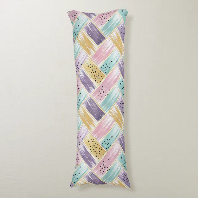 Pastel Brushstroke & Gold Crisscross Abstract Body Cushion | Zazzle