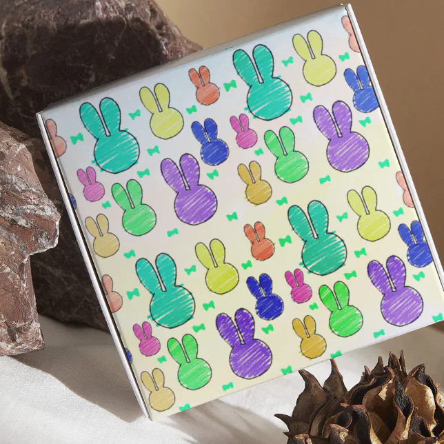 Pastel Cute Bunny Rabbit Kid Drawings Spring Colou Wrapping Paper | Zazzle