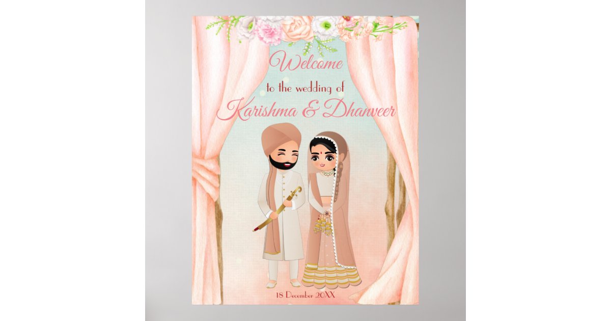 Pastel floral mandap with Indian couple welcome Fo Poster | Zazzle
